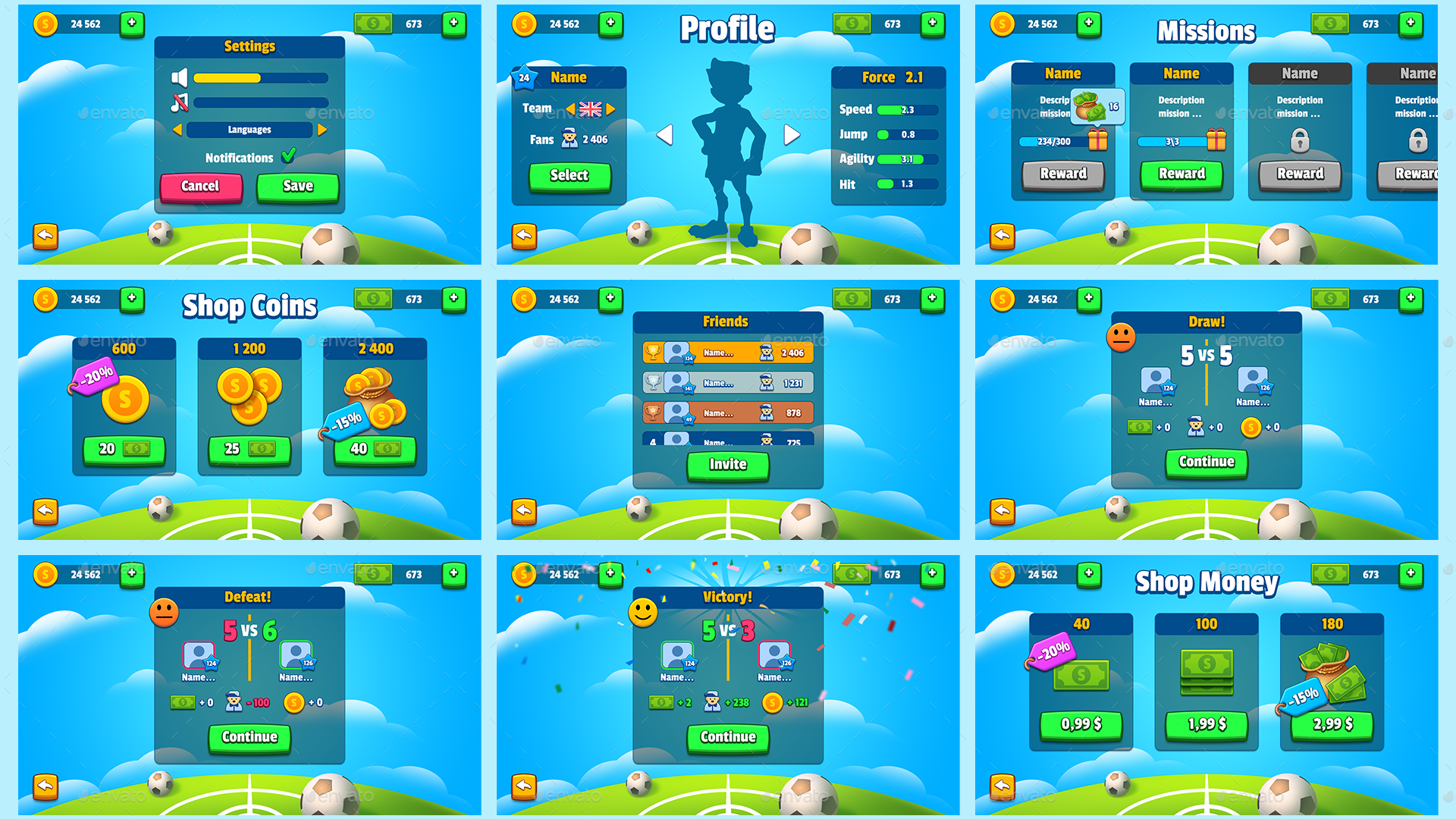 Goal / Football GUI pack, Game Assets | GraphicRiver