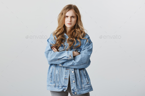 From hate to love one step. Studio portrait of offended good-looking ...