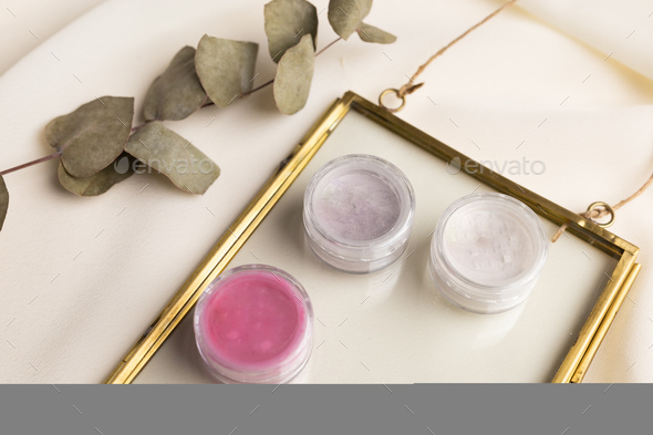 Cosmetics facial powder and blush for cheeks on natural background with ...