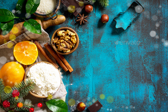 Christmas Baking background. Ingredients for Christmas baking. Stock ...