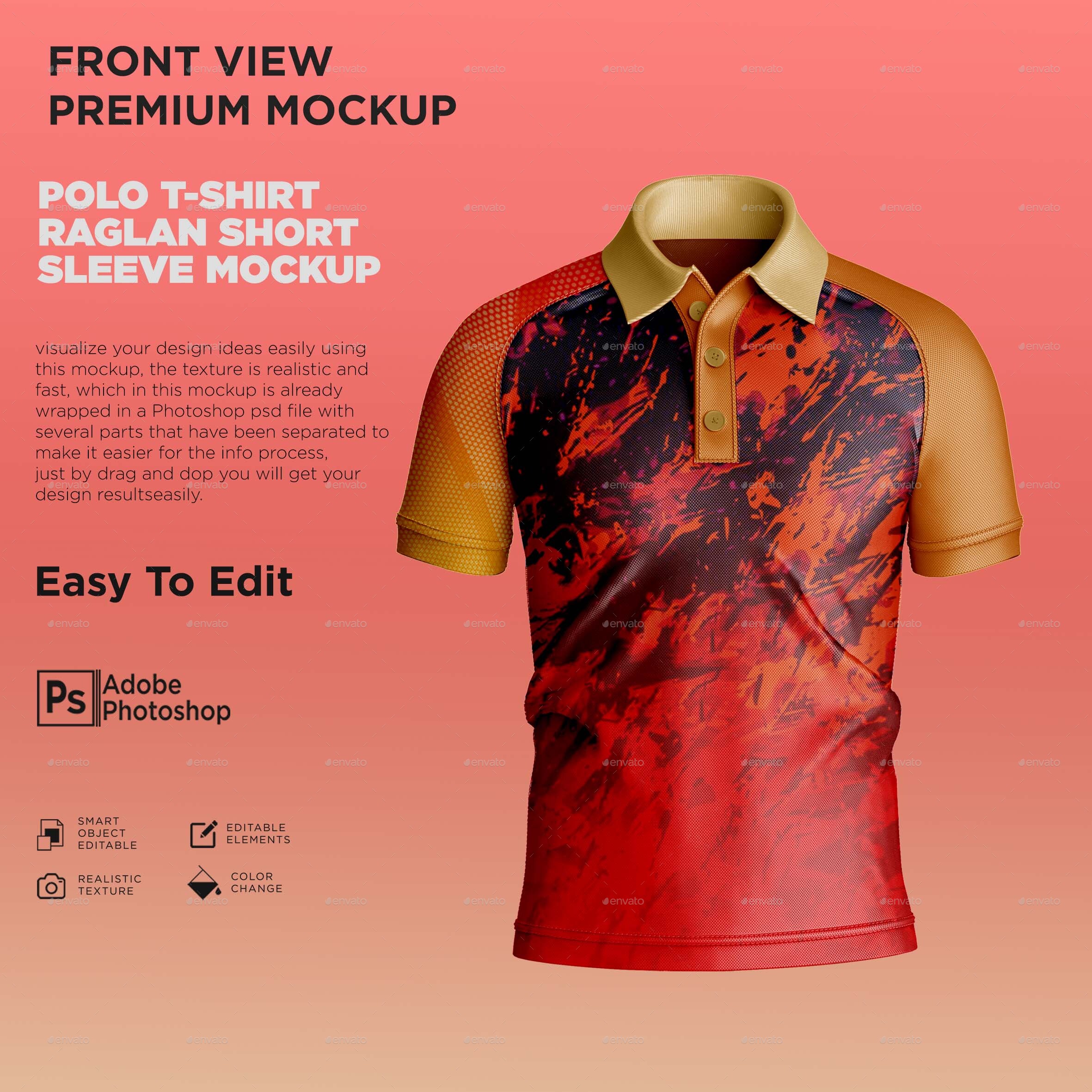 Raglan Polo T-Shirt Short V-1 Mockup, Graphics | GraphicRiver