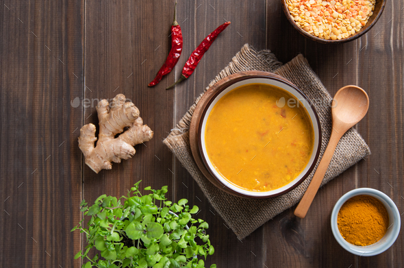 Masala soup. Indian national dish with curry, chili pepper and red ...