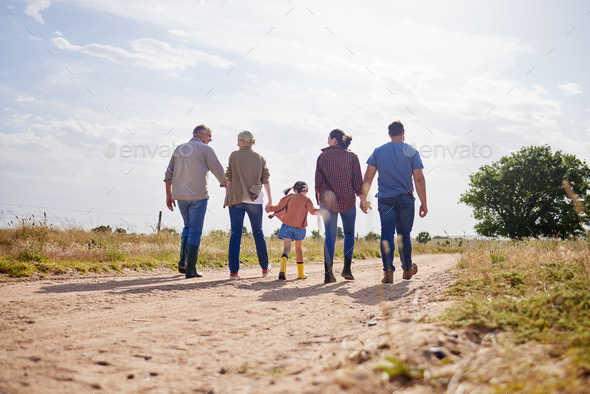 Living a simple, rural life. Shot of a multi-generational family ...