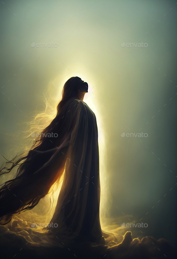 Movie scene portrait spirit covered woman with spirits billowing ...