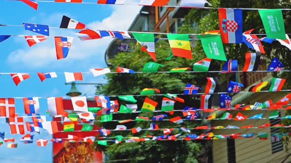 State Flags of The World on The Streets of The City, Stock Footage