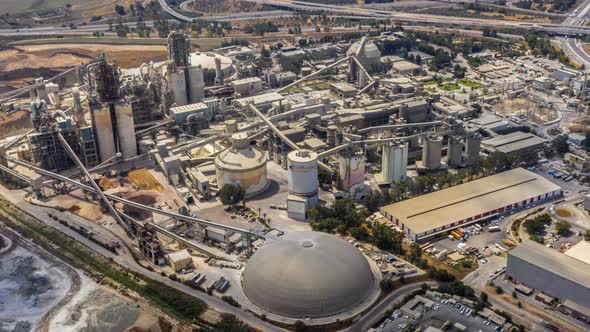 Huge factory complex working, aerial drone hyper lapse 4k, Stock Footage