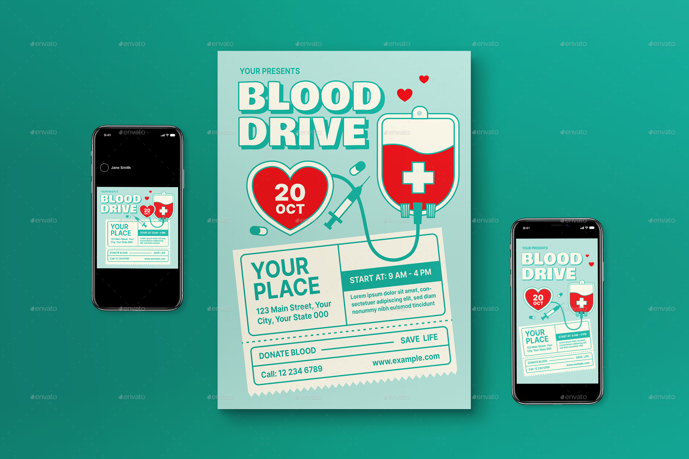 Modern Blood Drive Flyer Set, Print Templates | GraphicRiver