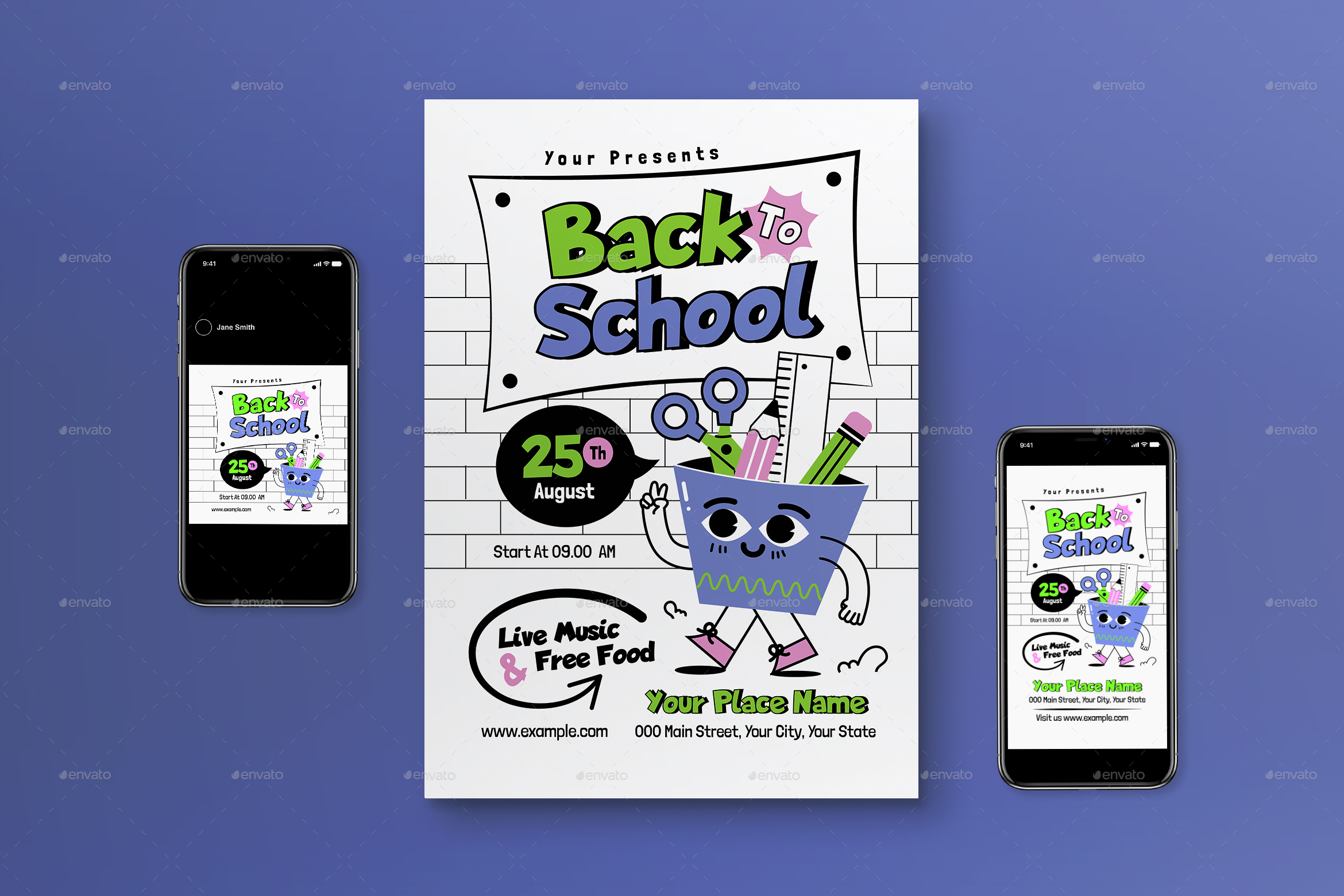 Cartoon Hand Drawn Back To School Flyer Set, Print Templates | GraphicRiver