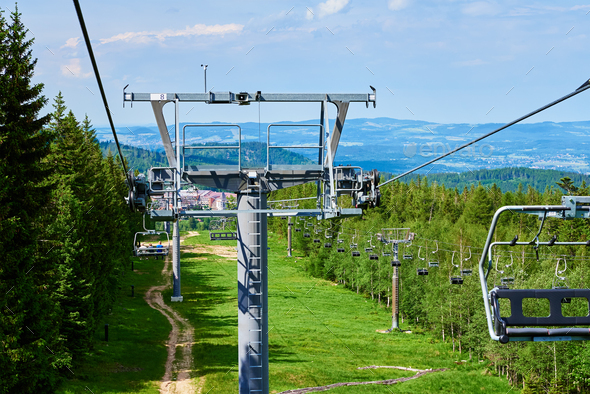 Mountains with open cable cars lift, Karpacz, Poland Stock Photo by ...