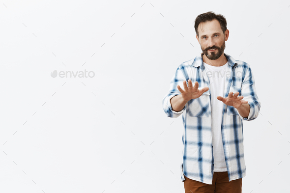 Wow slow down. Portrait of intense worried and serious good-looking man ...