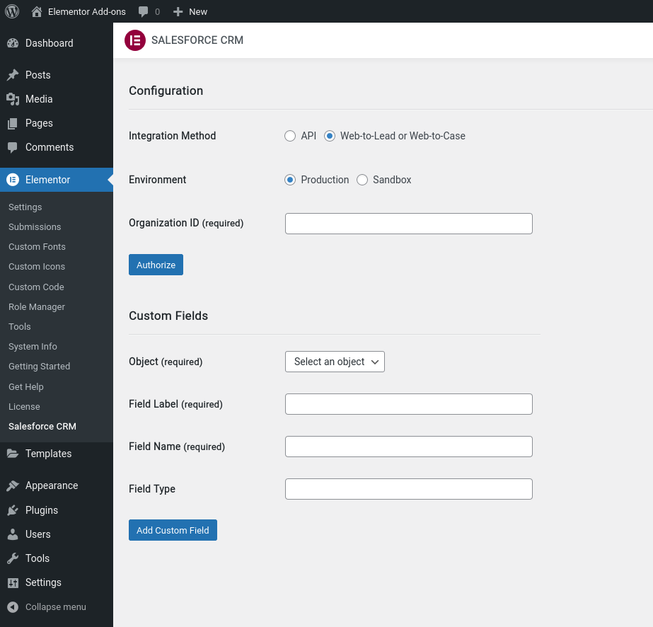 Elementor Pro Form Widget - Salesforce CRM Integration by obtaincode
