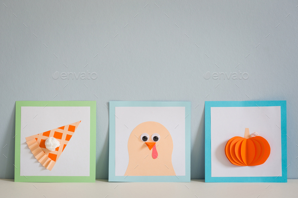 paper craft for kids. DIY cards with pumpkin, american pumpkin pie and ...