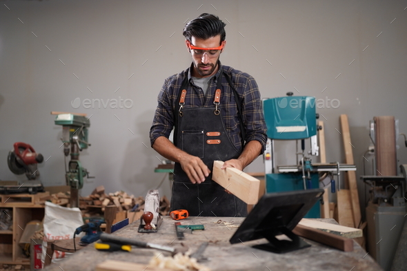 Carpenters Assembling Furniture, Small business in wood DIY workplace ...