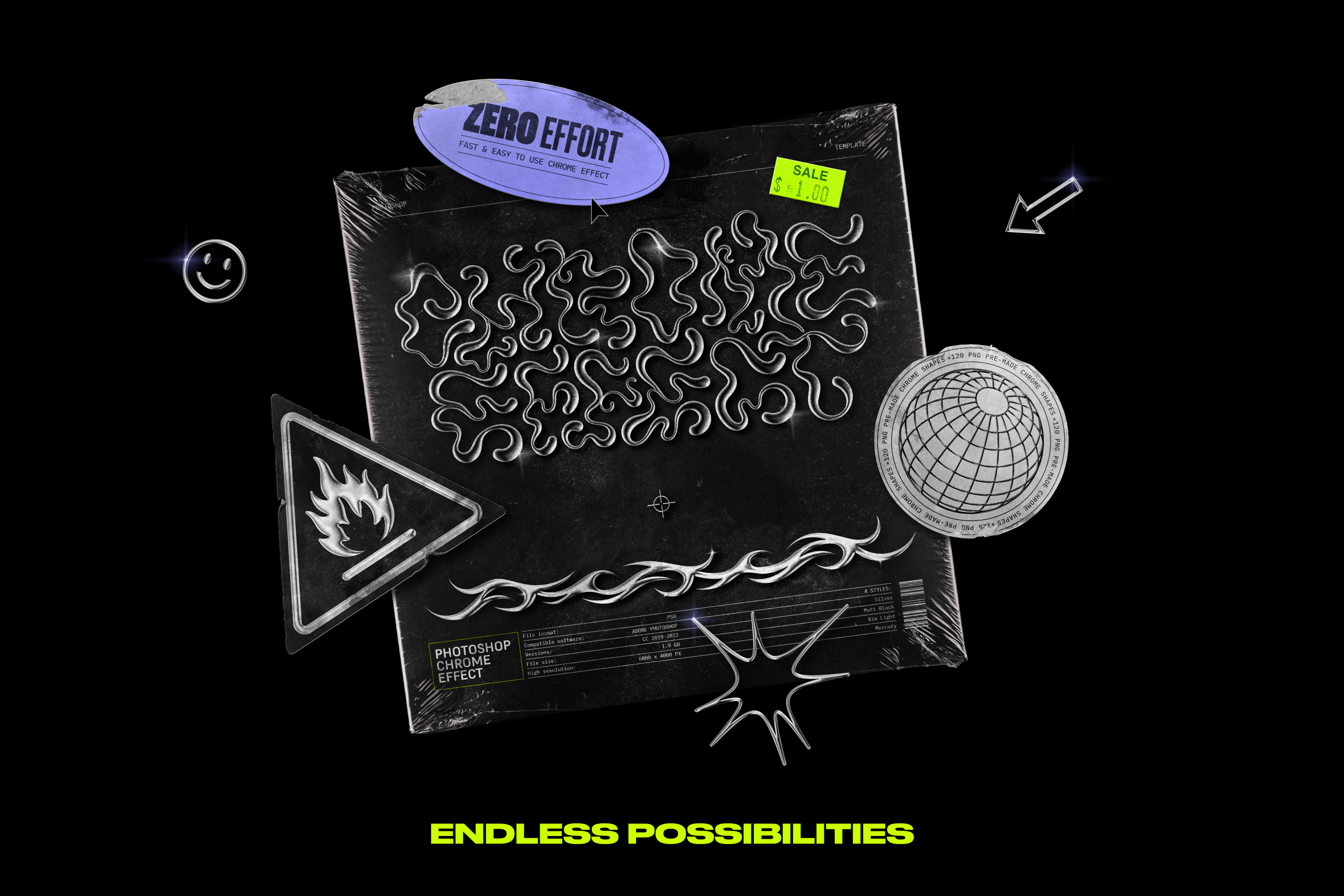 Chrome 3D Photoshop Effect and Shapes, Add-ons | GraphicRiver