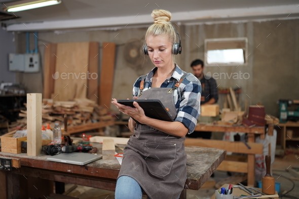 Carpenters Assembling Furniture, Small business in wood DIY workplace ...