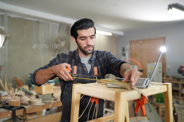 Carpenters Assembling Furniture, Small business in wood DIY workplace ...