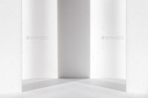 Abstract white 3d studio background for cosmetic product. Empty grey ...