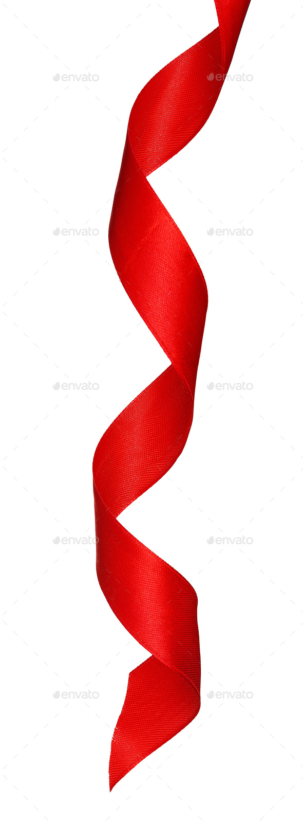 Curly vertical red ribbon isolated on white background Stock Photo by ...