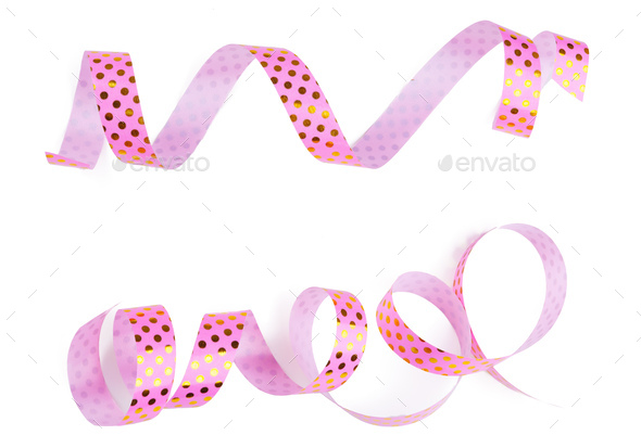 Curled pink ribbon isolated on white background Stock Photo by FabrikaPhoto