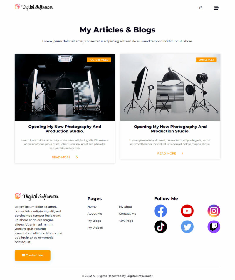 Digital Influencer - Portfolio Elementor Pro Template Kit by RichTechThemes