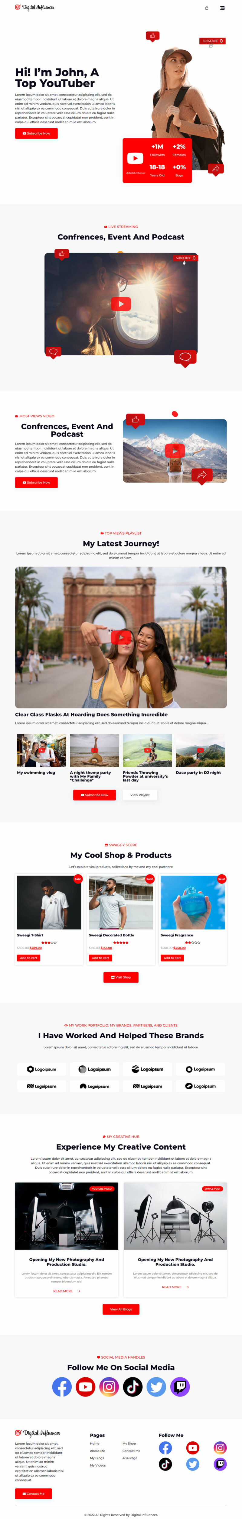 Digital Influencer - Portfolio Elementor Pro Template Kit by RichTechThemes