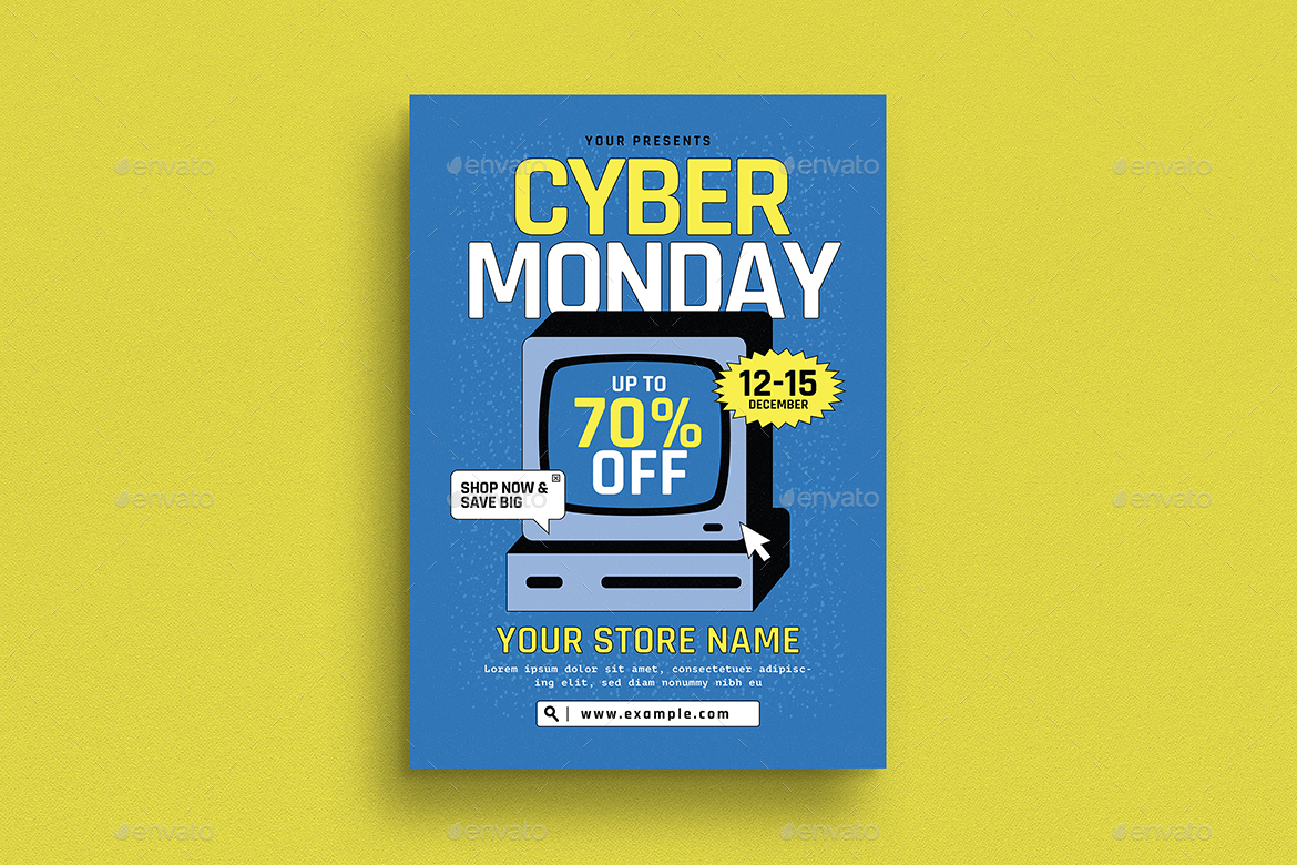 Retro Cyber Monday Event Flyer, Print Templates | GraphicRiver