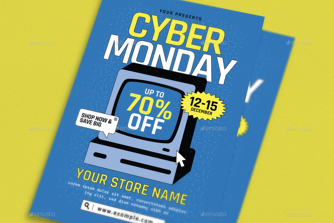 Retro Cyber Monday Event Flyer, Print Templates | GraphicRiver