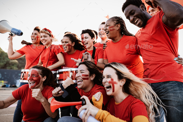 Crowd football fans having fun supporting favorite team - Soccer sport ...