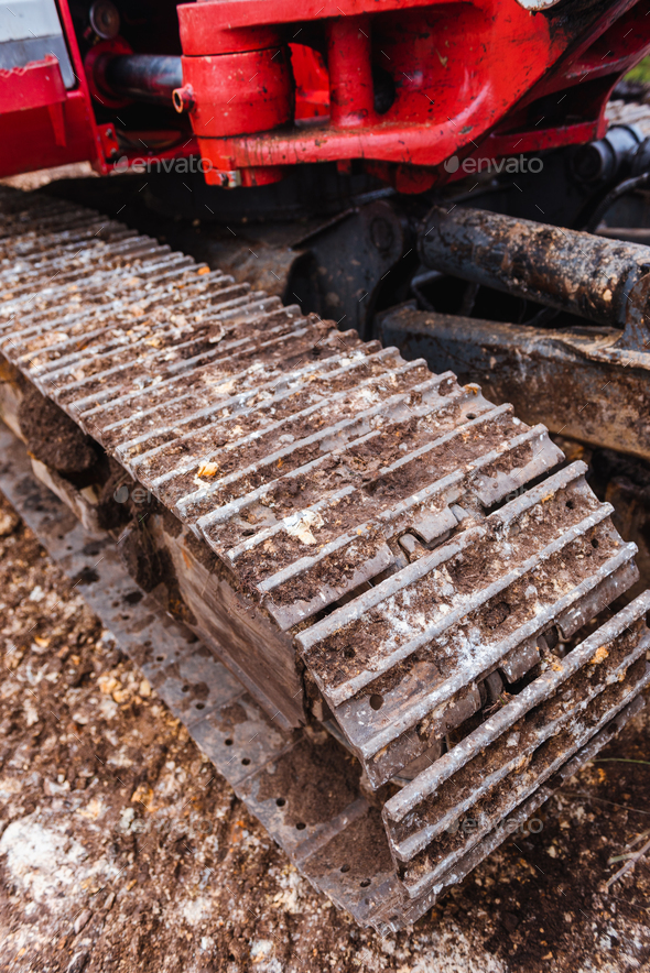 detail of track wheel of construction machinery. industry and ...
