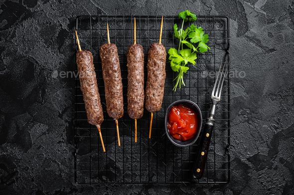 Grilled shish kebab, arabic kofta kofte kebab from mince lamb and beef ...