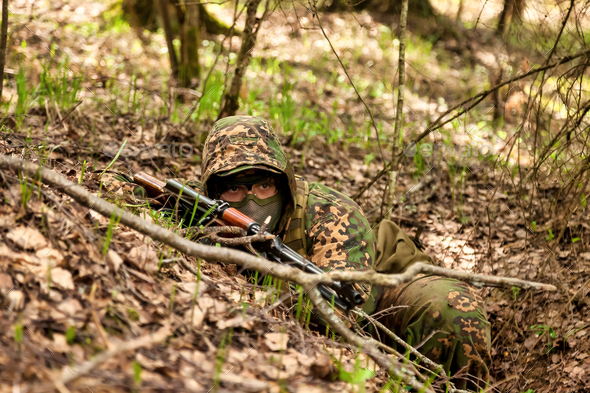 Ukrainian soldiers man dressed military disguise camouflage uniform ...