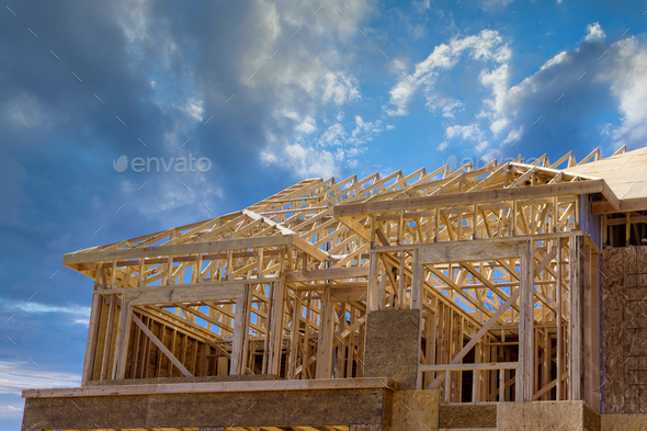During construction, the framing structure of a wooden structure inside ...