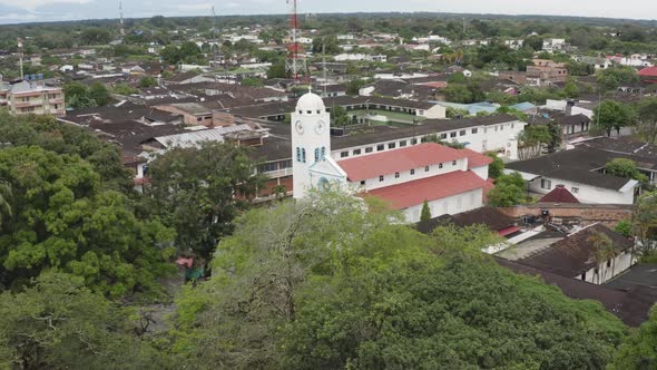 Church in the town of San Martín / Colombia, with vegetation close to ...