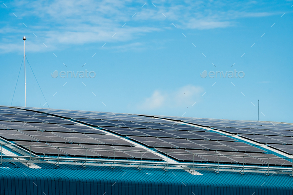 Solar energy for factory or warehouse building. Solar panels on the ...