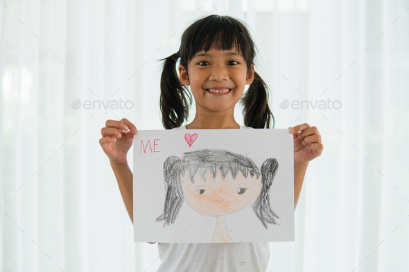 Cute little preschooler child drawing yourself at home Stock Photo by ...