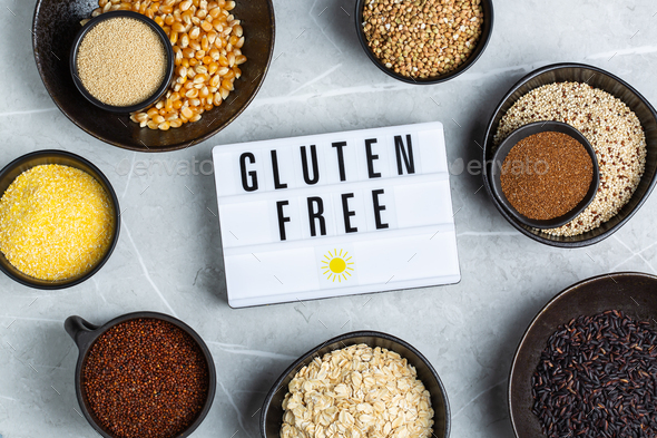 Gluten free cereals as corn, amaranth , quinoa, buckwheat , teff, rice ...