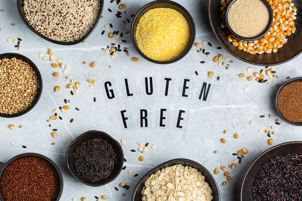 Gluten free cereals as corn, amaranth , quinoa, buckwheat , teff, rice ...