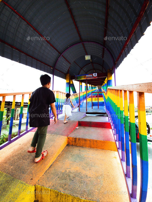 perlis, Malaysia - Aug 6, 2022: Rainbow bridge in Kuala Perlis. People ...