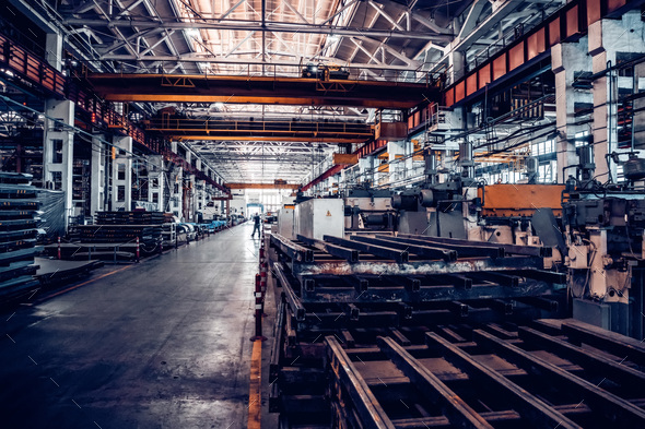Assembly workshop at big industrial plant. Tractor assembling Stock ...