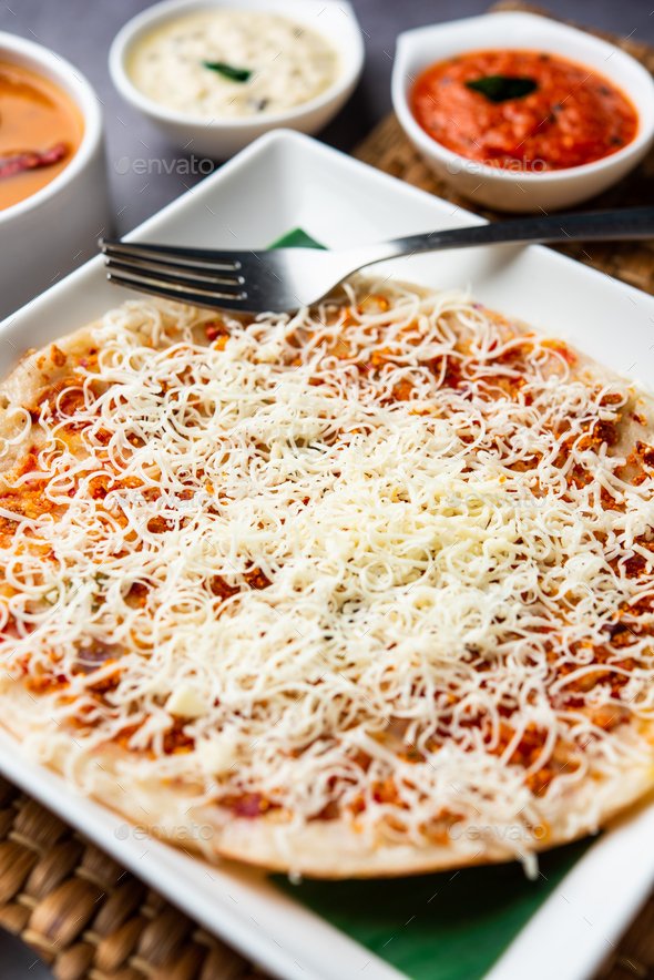 Cheese uttapam pizza, south Indian food with a twist. served with ...