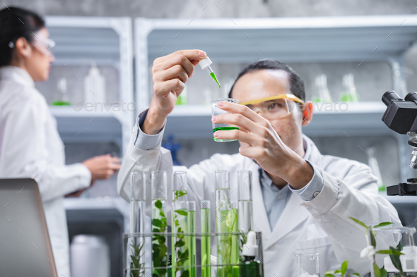 medicine biology laboratory of organic plant experiment test in glasses ...