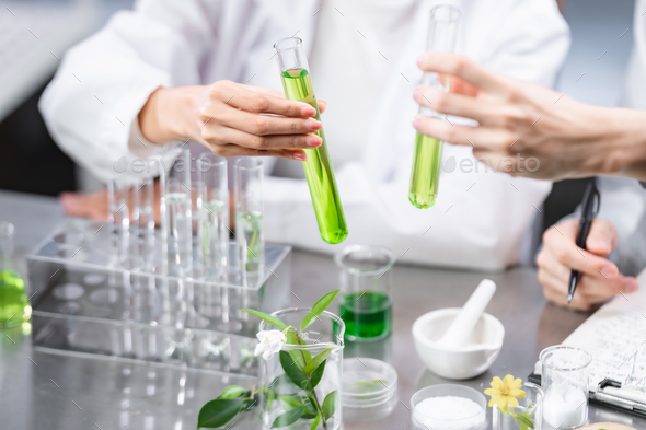 medicine biology laboratory of organic plant experiment test in glasses ...