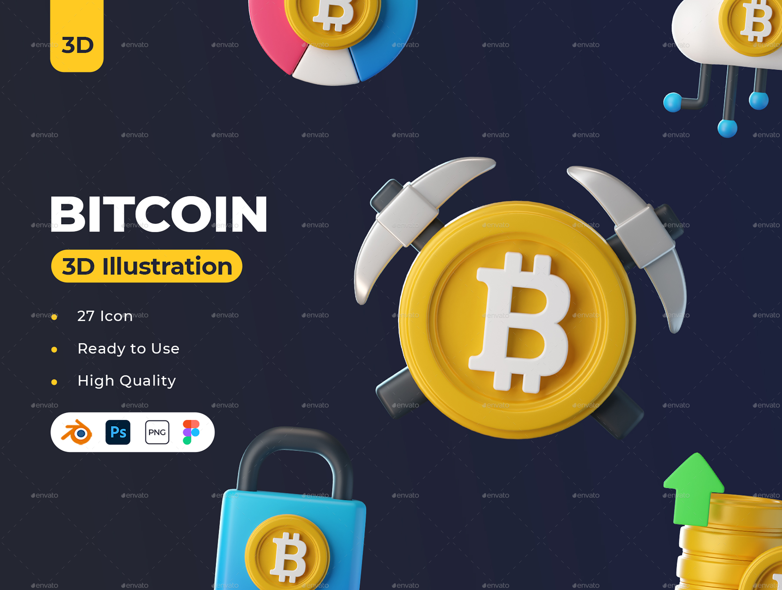 Bitcoin 3D Icons, Icons | GraphicRiver