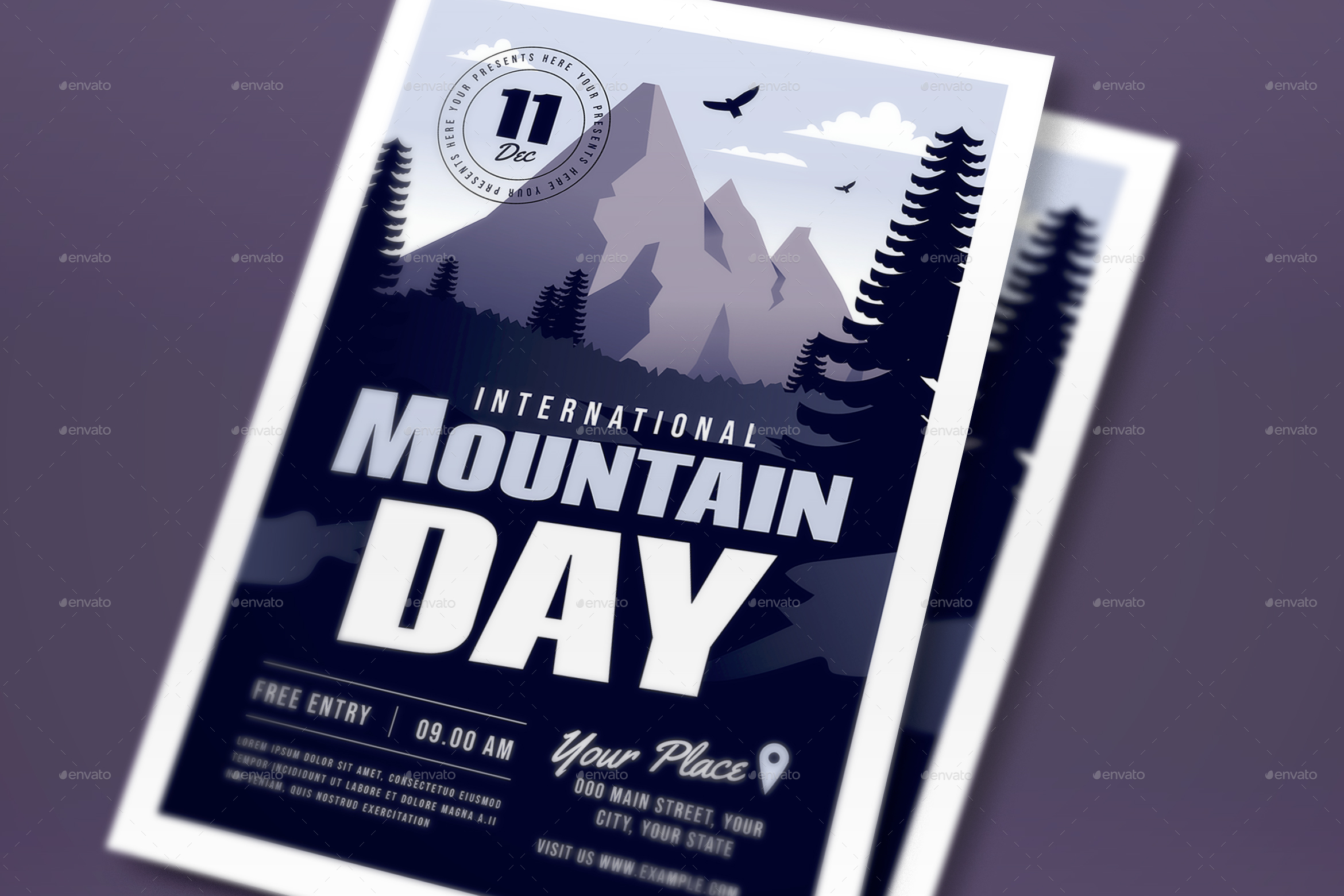 Blue Gradient Flat Design International Mountain Day Flyer Set, Print ...