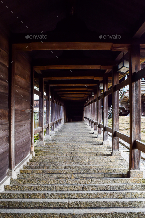 View of the old stair at Nigatsu-do Hall of Todaiji complex in Nara ...