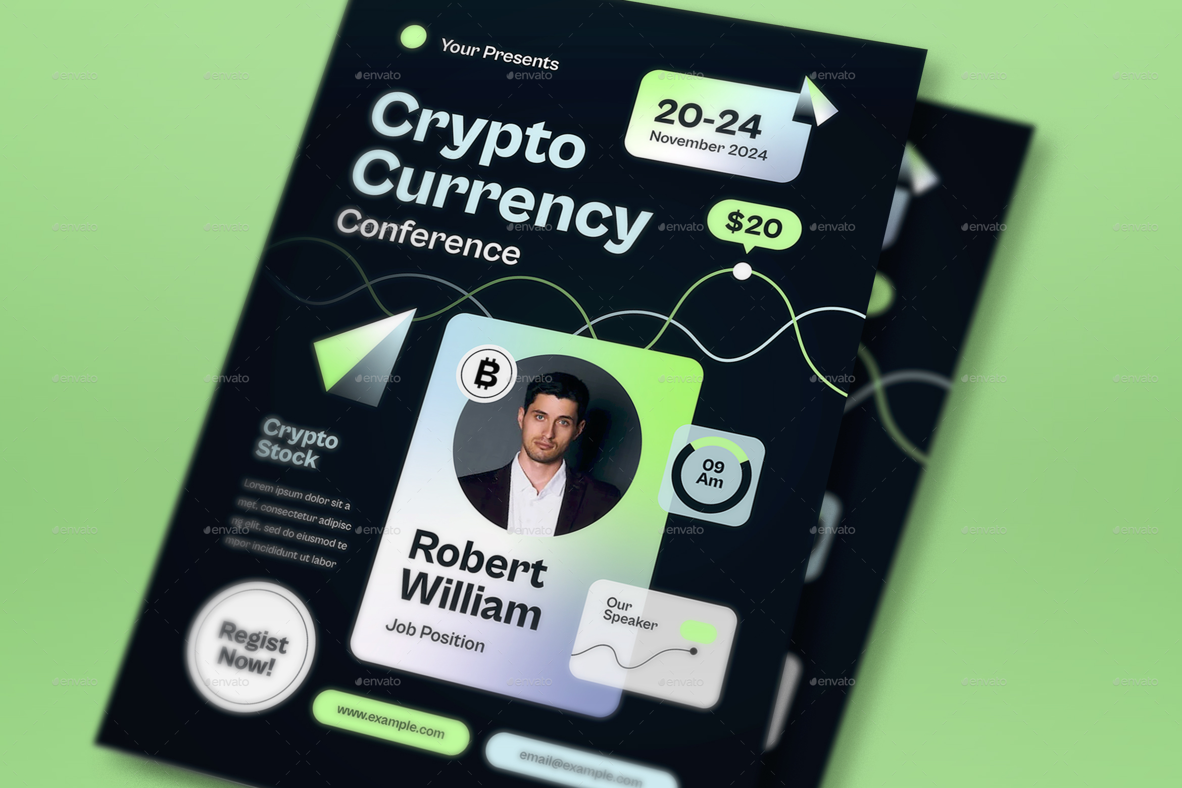 Green Blue Gradient Geometric Crypto Flyer Set, Print Templates ...