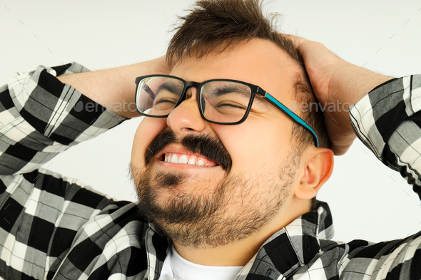 Concept of people, young fat man on light background Stock Photo by ...