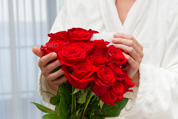 hotel room service, dinner and flowers. Romantic vacation. Stock Photo ...