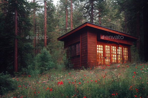 Cabin in the woods,classic villa design-classic in a dense pine forest ...