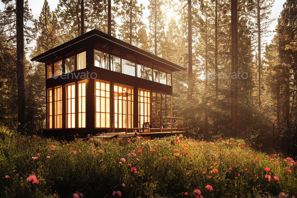 Cabin in the woods,classic villa design-classic in a dense pine forest ...